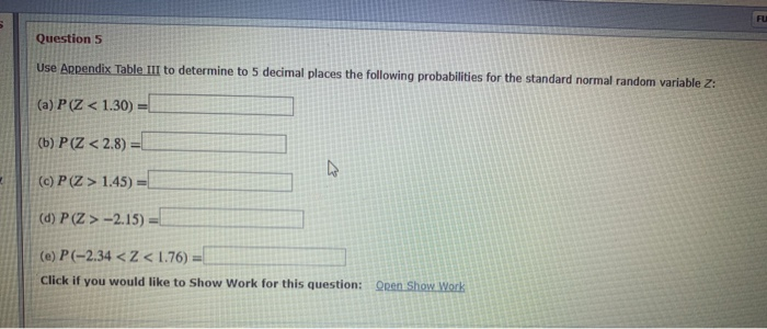 Solved Fu Question 5 Use Appendix Table Iii To Determine To