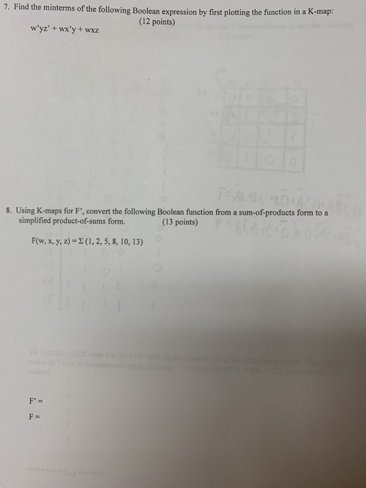 Solved 7. Find the minterms of the following Boolean | Chegg.com