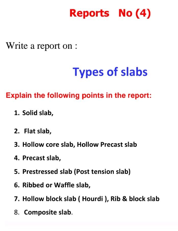 Solved Reports No (4) Write a report on : Types of slabs | Chegg.com