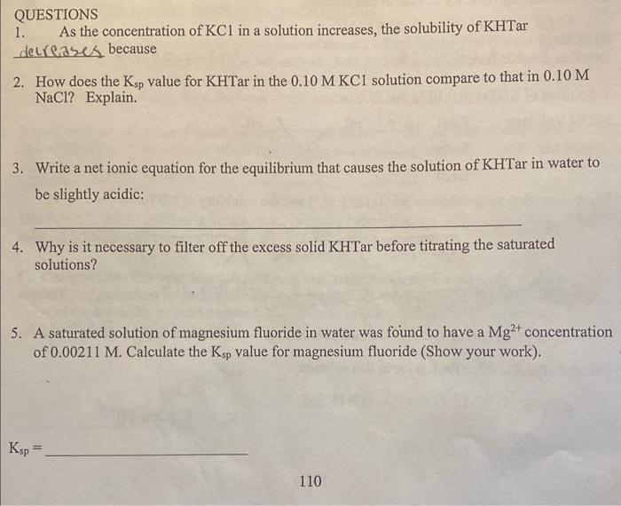 QUESTIONS 1. As the concentration of KCl in a | Chegg.com