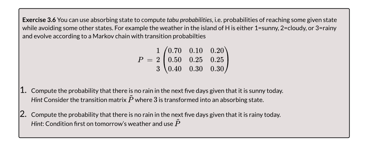 Solved Exercise 3.6 ﻿You can use absorbing state to compute | Chegg.com