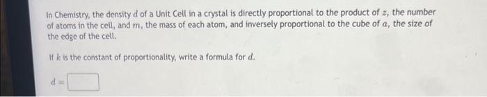 Solved In Chemistry, the density d of a Unit Cell in a | Chegg.com