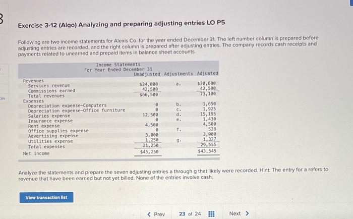 Solved Exercise 3-12 (Algo) Analyzing and preparing | Chegg.com