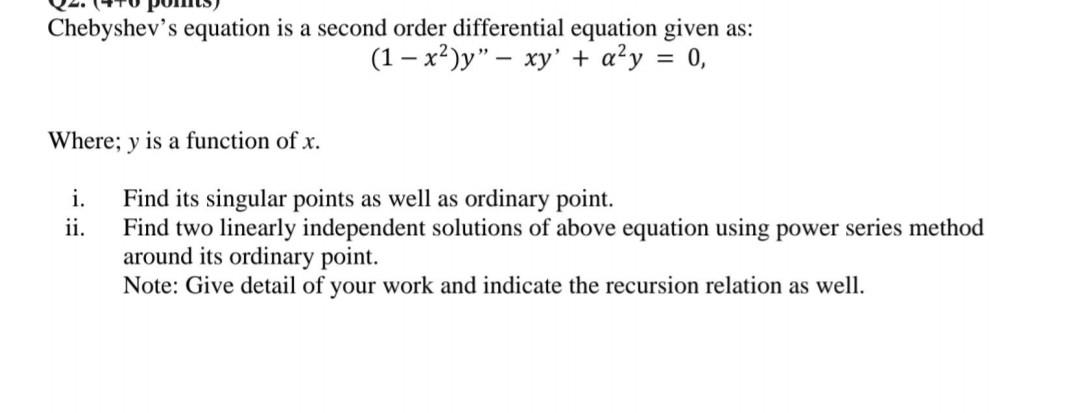 Solved Chebyshev's equation is a second order differential | Chegg.com