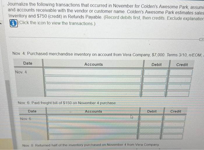 Solved Nov. 4 Purchased merchandise inventory on account | Chegg.com