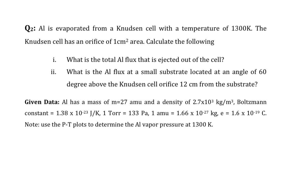 Solved Q2: Al is evaporated from a Knudsen cell with a | Chegg.com