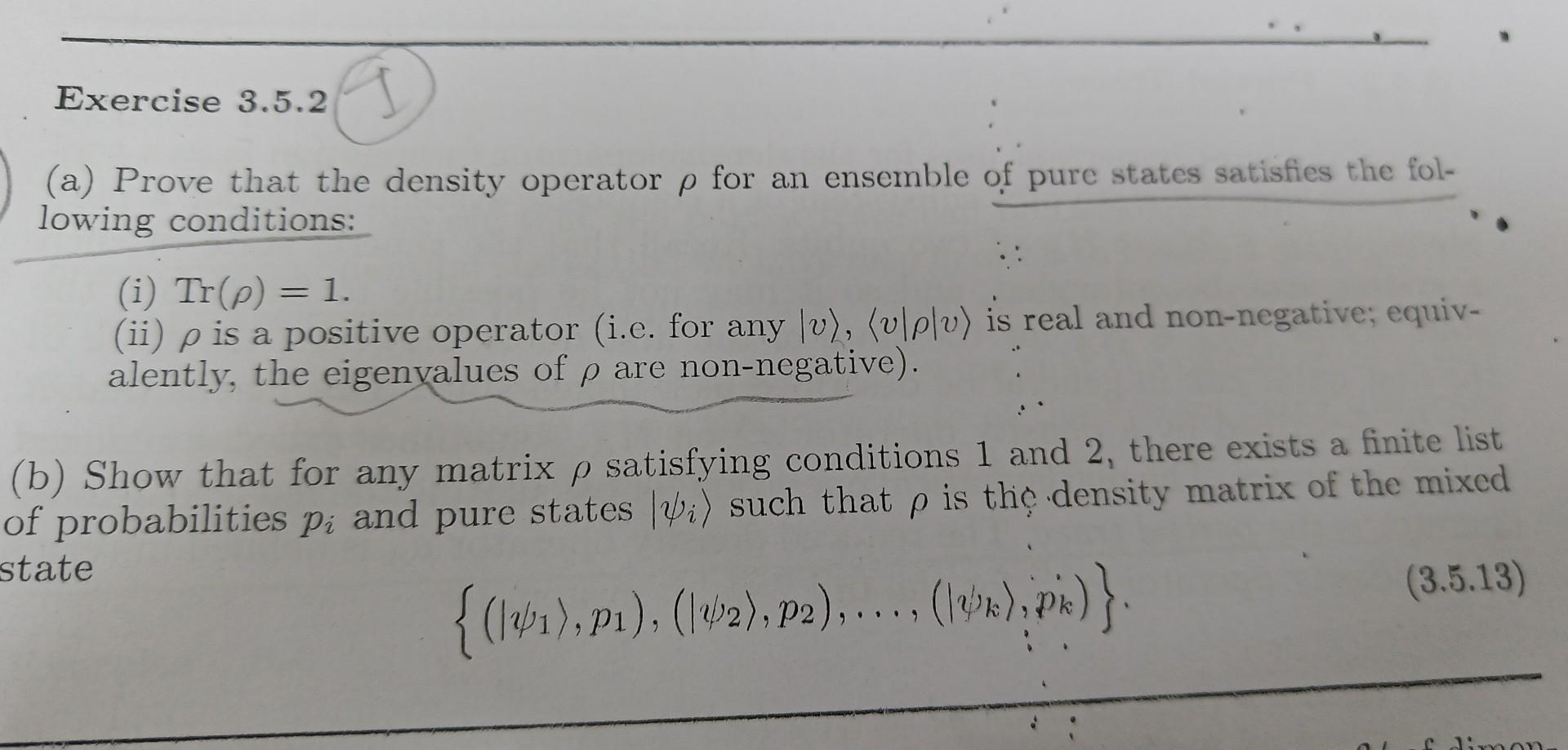 Solved (a) Prove that the density operator ρ for an ensemble | Chegg.com