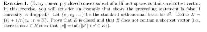 Solved Exercise 1 Every Non Empty Closed Convex Subset Of 