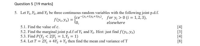Solved 5. Let Y1,Y2, and Y3 be three continuous random | Chegg.com