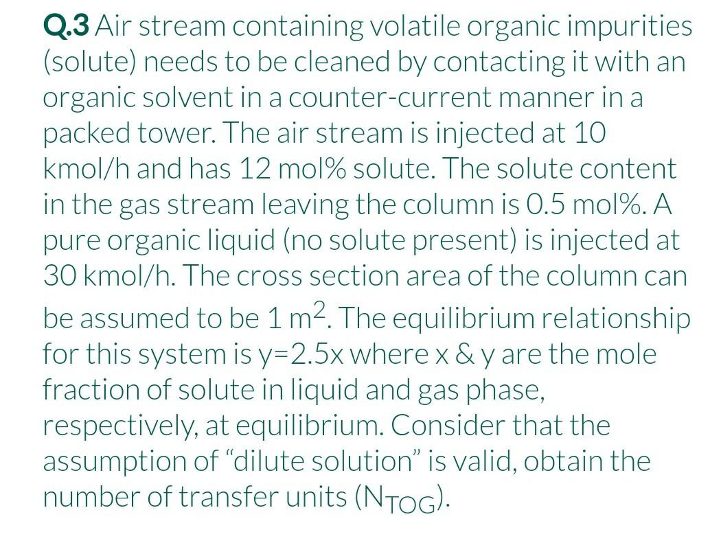 Solved Q.3 Air stream containing volatile organic impurities | Chegg.com