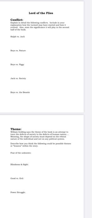 Lord of the Flies Conflict: Eoplain in drtail the | Chegg.com