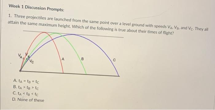 Solved Week 1 Discussion Prompts: 1. Three projectiles are | Chegg.com