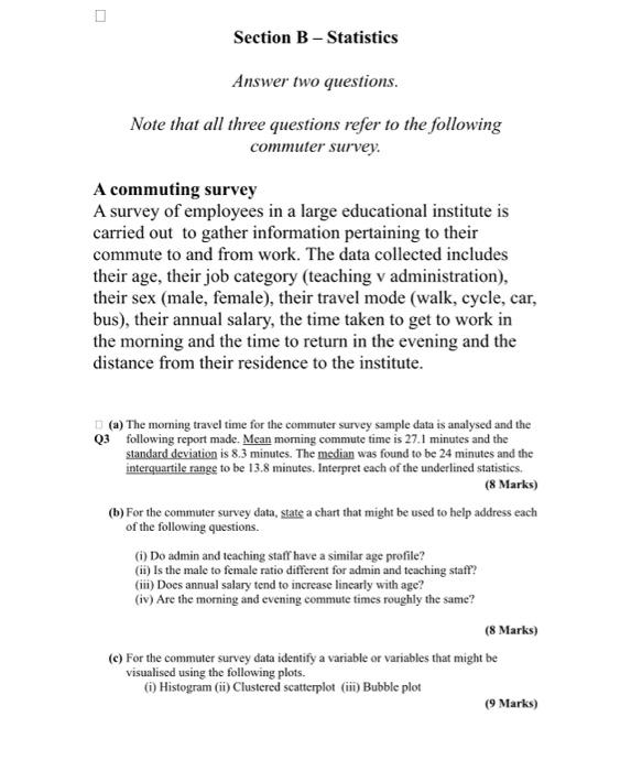 Solved A commuting survey A survey of employees in a large | Chegg.com