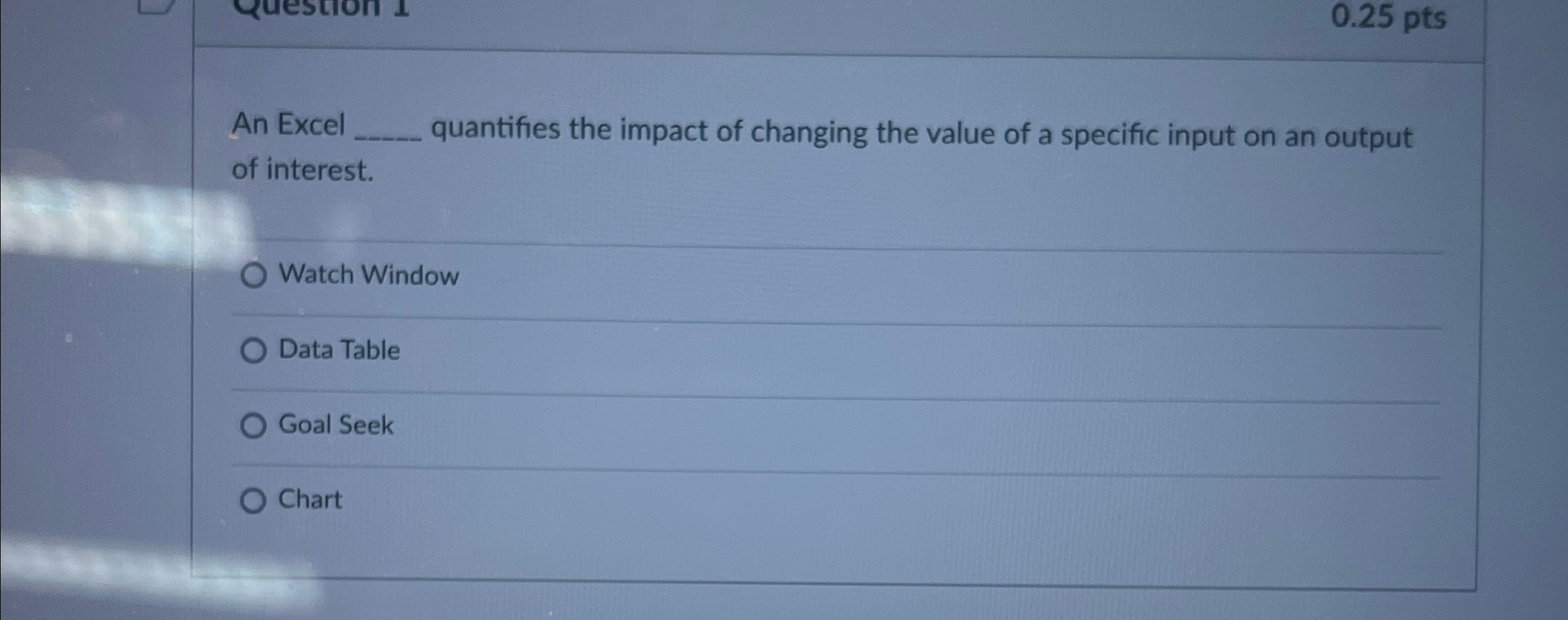 Solved An Excel ﻿quantifies the impact of changing the | Chegg.com