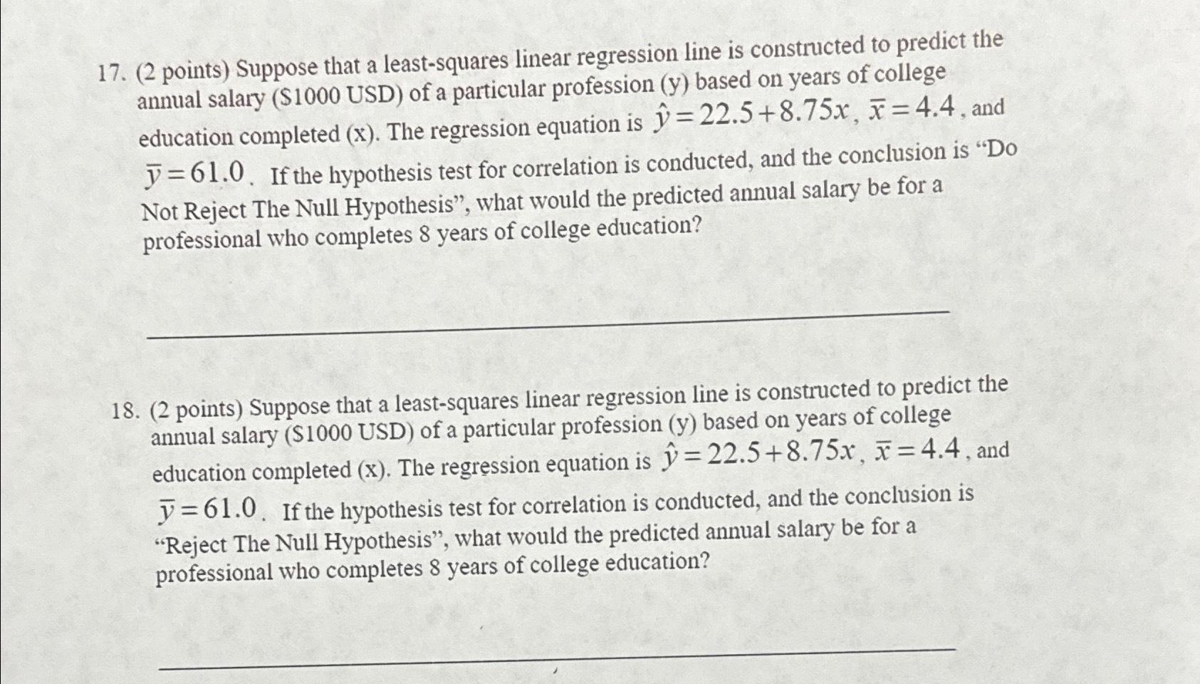 Solved (2 ﻿points) ﻿Suppose that a least-squares linear | Chegg.com
