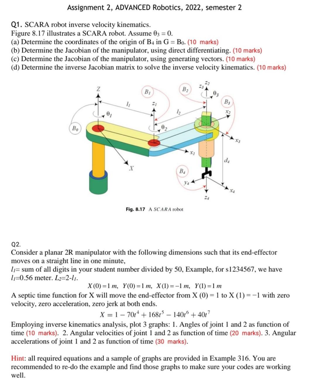 Solved Q1 Scara Robot Inverse Velocity Kinematics Figure
