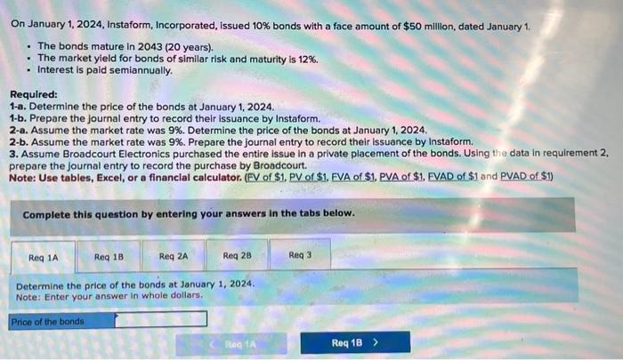 Solved On January 1, 2024, Instaform, Incorporated, issued | Chegg.com