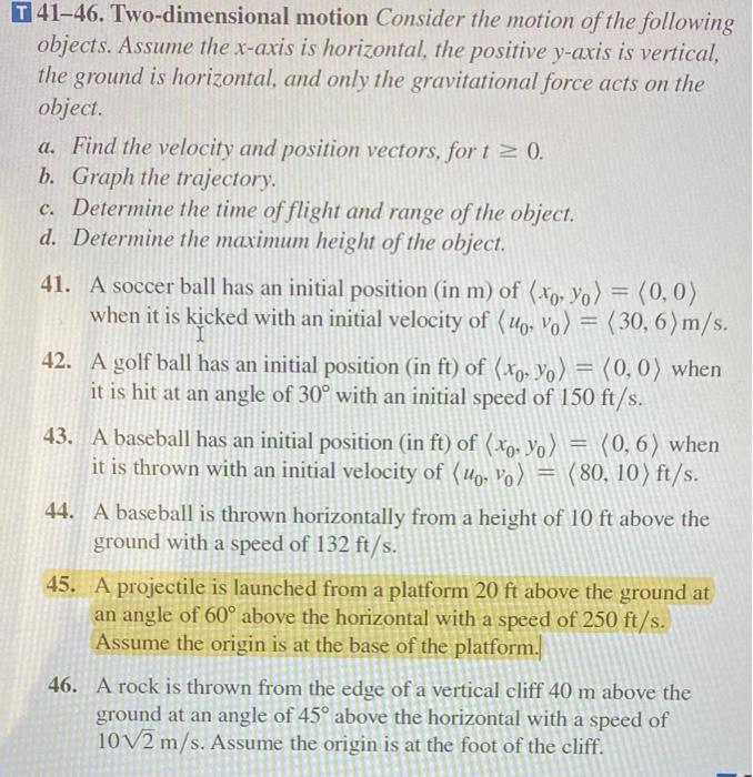 Solved T 41-46. Two-dimensional motion Consider the motion | Chegg.com