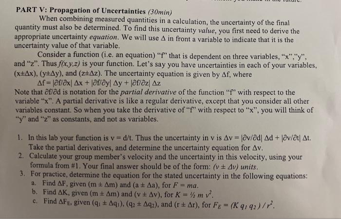 PART V: Propagation of Uncertainties (30min) When | Chegg.com