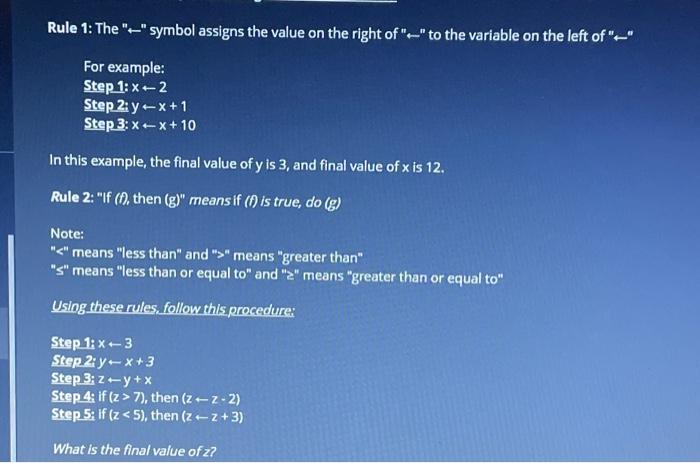 Solved Rule 1: The "-" symbol assigns the value on the right | Chegg.com