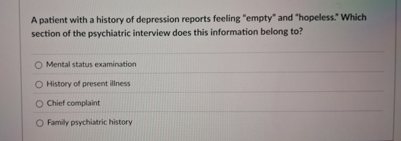 Solved A patient with a history of depression reports | Chegg.com