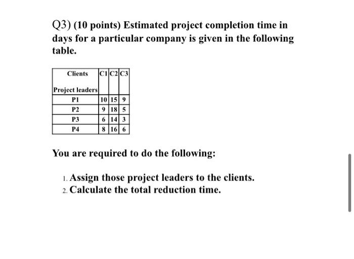 Solved (3) (10 points) Estimated project completion time in | Chegg.com