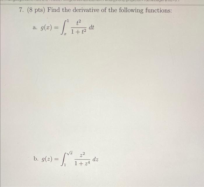 Solved 8 pts) Find the derivative of the following | Chegg.com