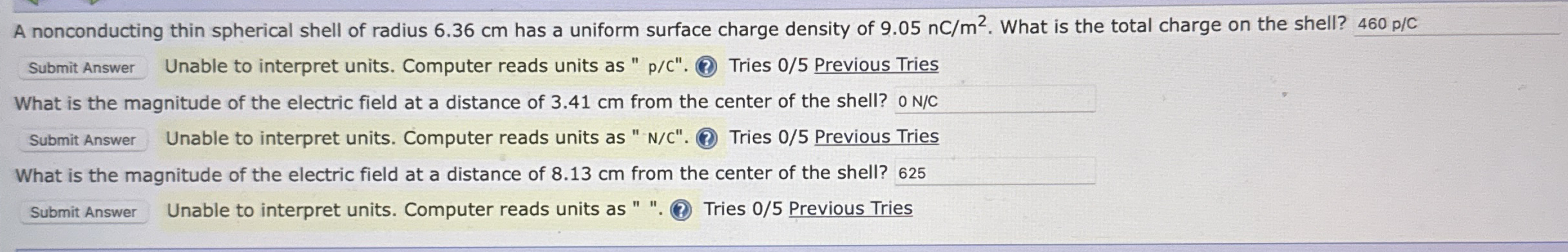 Solved A nonconducting thin spherical shell of radius 6.36 | Chegg.com