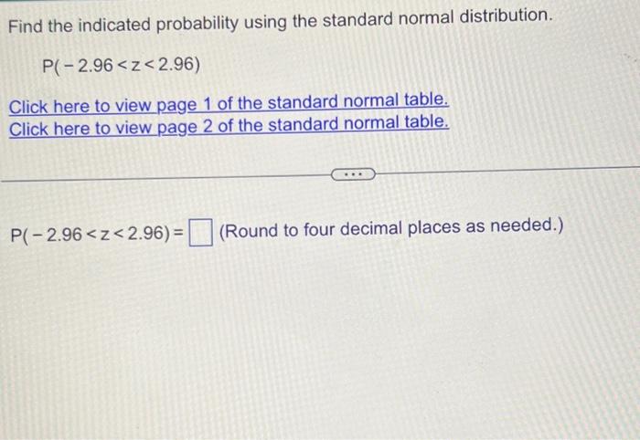 Solved Find the indicated probability using the standard | Chegg.com