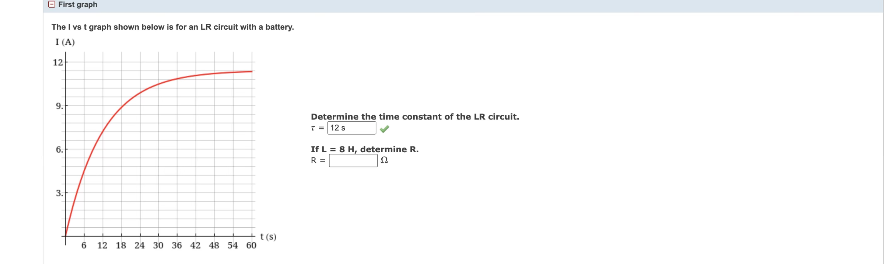 Solved ﻿First graphThe I vs t ﻿graph shown below is for an | Chegg.com