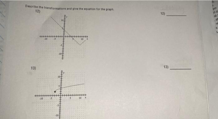 Solved Describe the transformations and give the equation | Chegg.com
