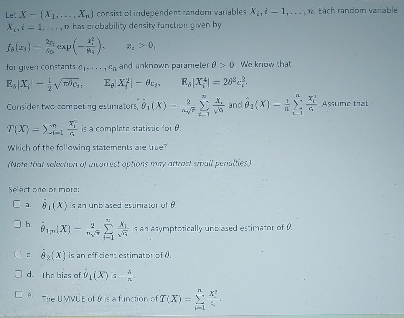 Solved Let X=(X1,…,Xn) consist of independent random | Chegg.com