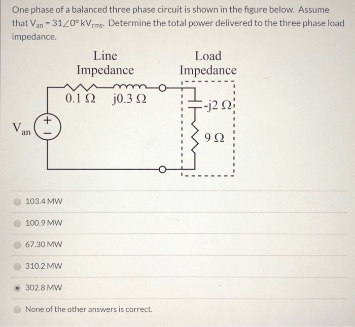 Solved One phase of a balanced three phase circuit is shown | Chegg.com