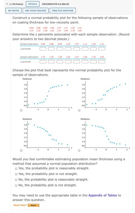 Solved 1. 1-/18 Points DETAILS DEVORESTAT9 4.E.506.XP. MY | Chegg.com Solved 1. 1-/18 Points DETAILS DEVORESTAT9 4.E.506.XP. MY | Chegg.com