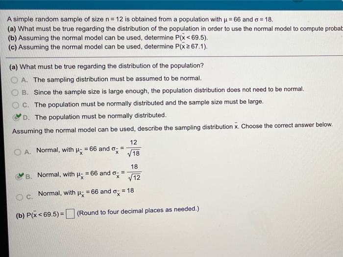 Solved A simple random sample of size n=57 is obtained from | Chegg.com
