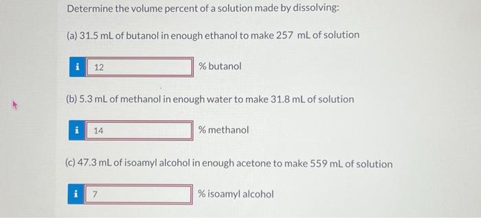 Solved Determine the volume percent of a solution made by | Chegg.com