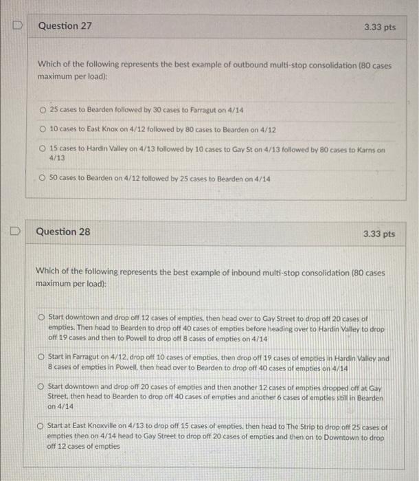 Solved OUTBOUND FULL CANS FROM THE NEW STAGING FACILITY Case | Chegg.com