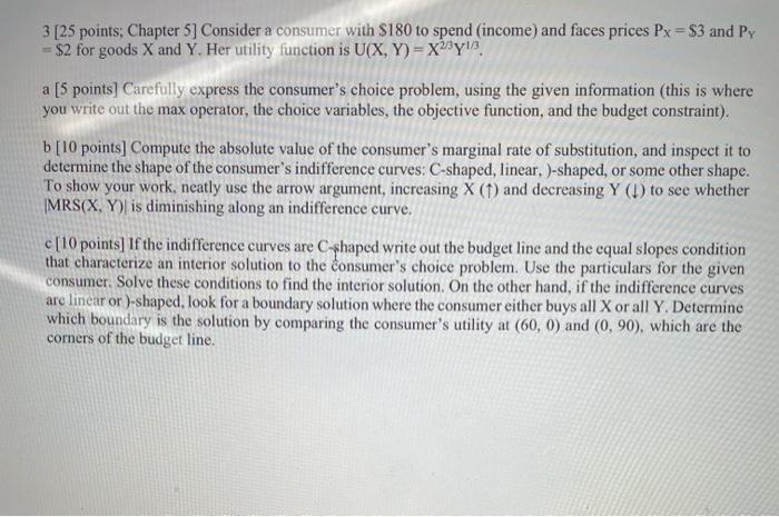 Solved 3 [25 points: Chapter 5] Consider a consumer with | Chegg.com
