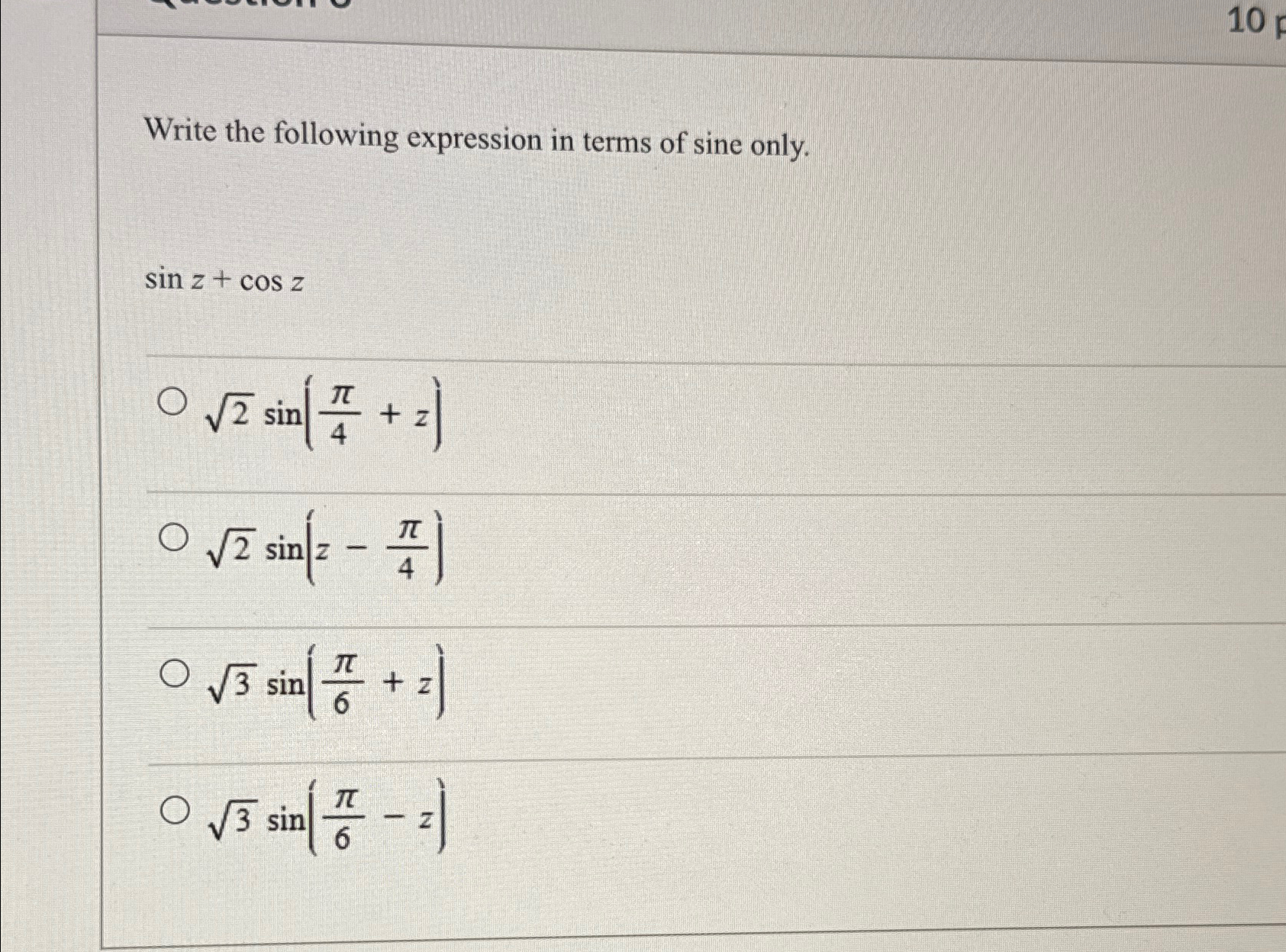 Solved Write the following expression in terms of sine | Chegg.com