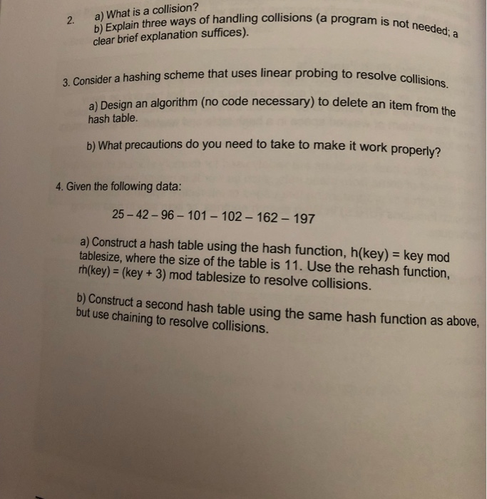 Solved 2. hree ways of handling collisions (a program is not | Chegg.com