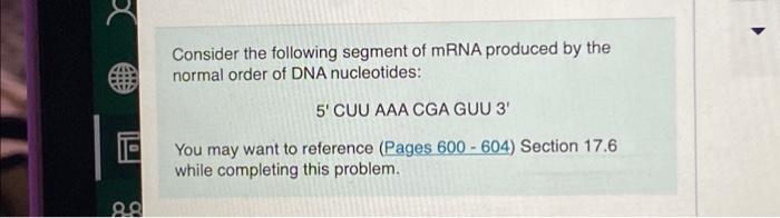Solved Consider the following segment of mRNA produced by | Chegg.com