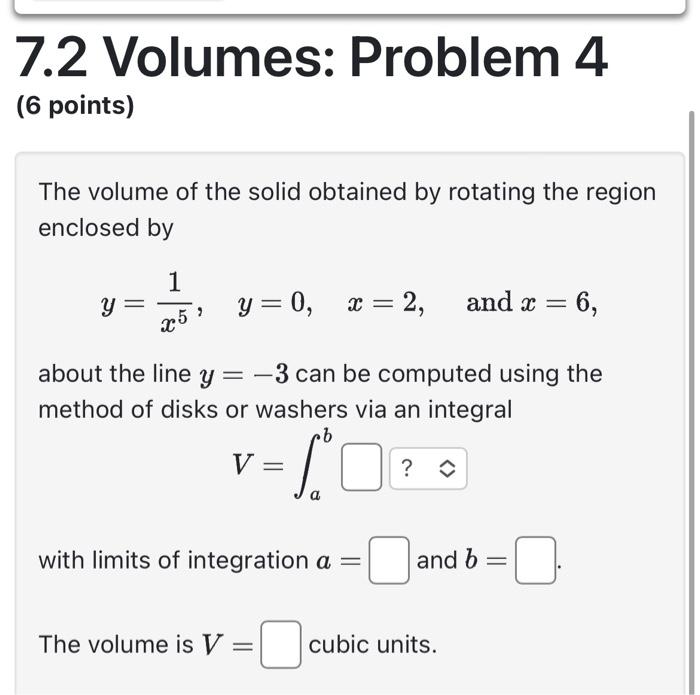 Solved 7.2 Volumes: Problem 1 (6 points) The volume of the | Chegg.com