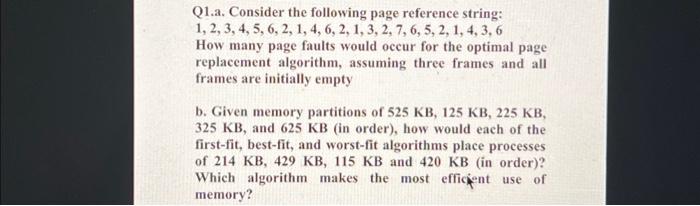 Solved Q1.a. Consider the following page reference string: | Chegg.com
