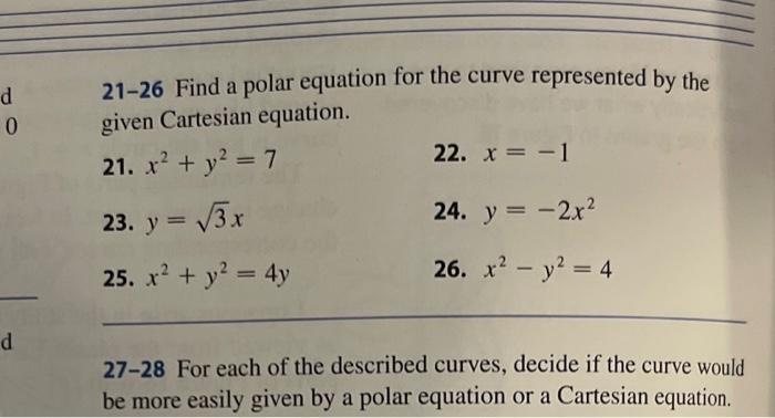 Solved 21-26 Find a polar equation for the curve represented | Chegg.com