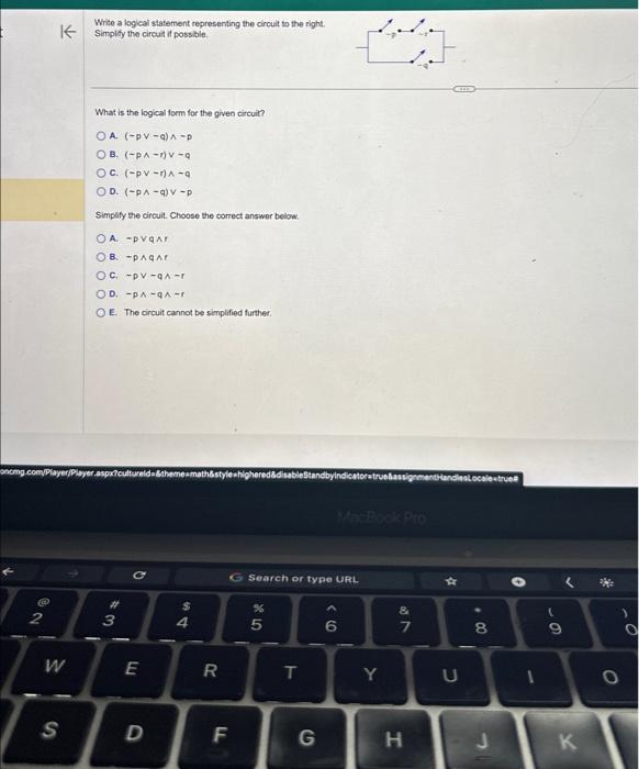 Solved Write a logical statement representing the circuit to | Chegg.com