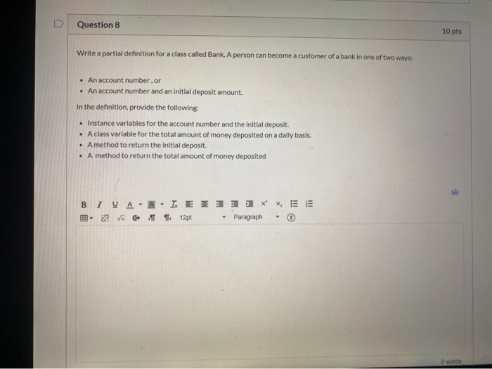 Solved D Question 8 10 pts Write a partial definition for a | Chegg.com