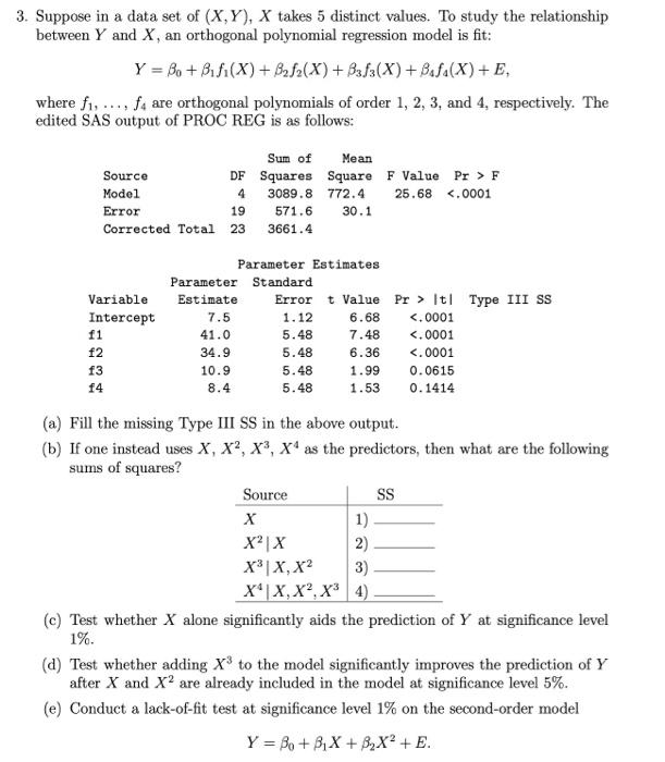 3. Suppose in a data set of (X,Y),X takes 5 distinct | Chegg.com