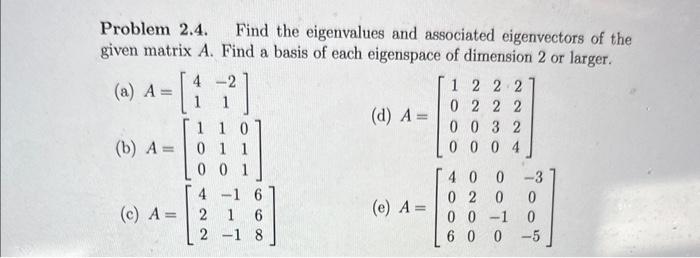 Solved Problem 2 4 Find The Eigenvalues And Associated