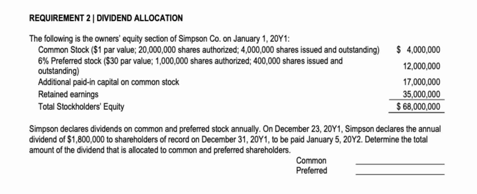 Solved REQUIREMENT 2 | ﻿DIVIDEND ALLOCATION Simpson declares | Chegg.com