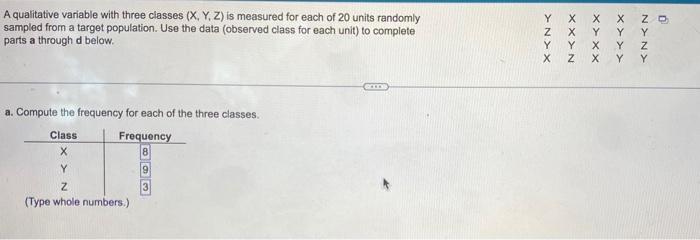 Solved A qualitative variable with three classes (X, Y, Z) | Chegg.com